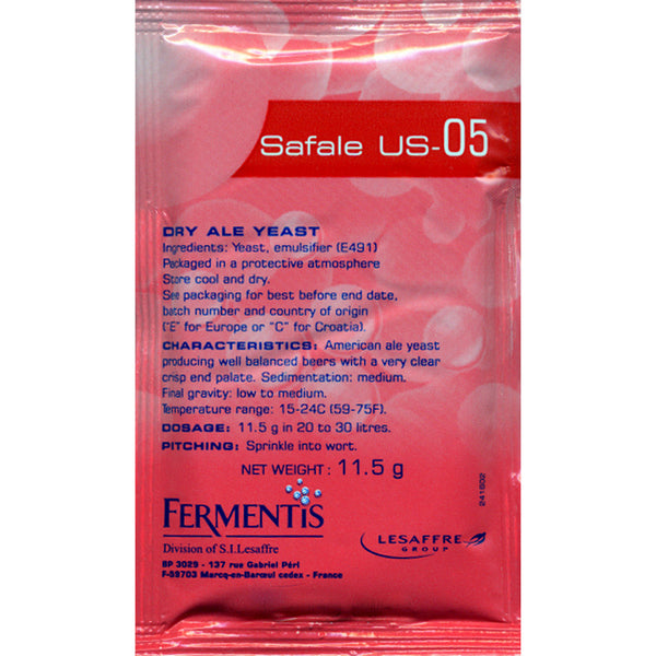 Safale US-05 Dried American Ale Yeast, 11.5g - Olive Wood Brewing ...