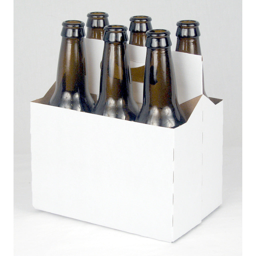 White Paperboard Six Pack Carrier For 12oz Bottles - Olive Wood Brewing ...